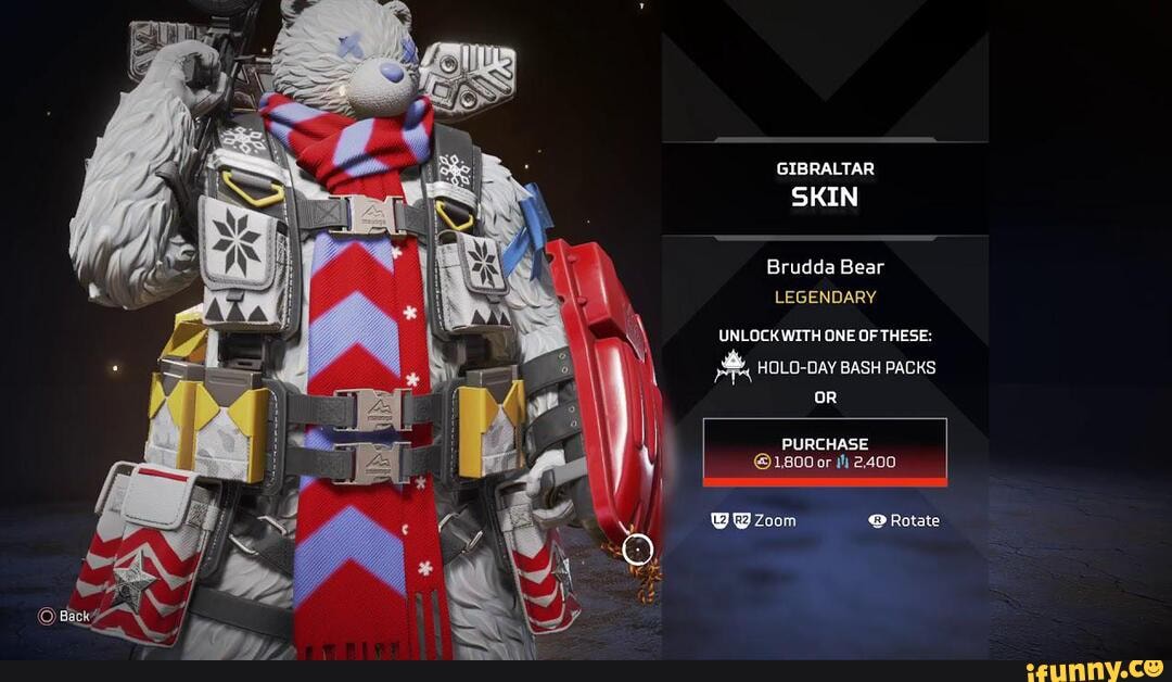 GIBRALTAR SKIN Brudda Bear LEGENDARY UNLOCK WITH ONE OF THESE: HOLO-DAY ...