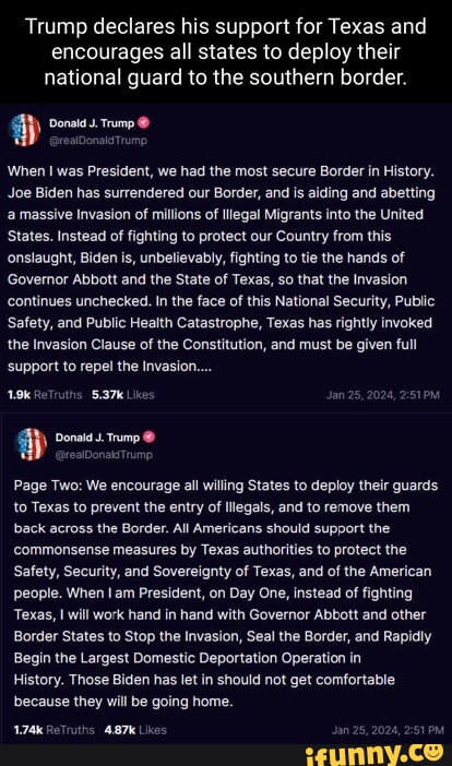 Trump declares his support for Texas and encourages all states to ...