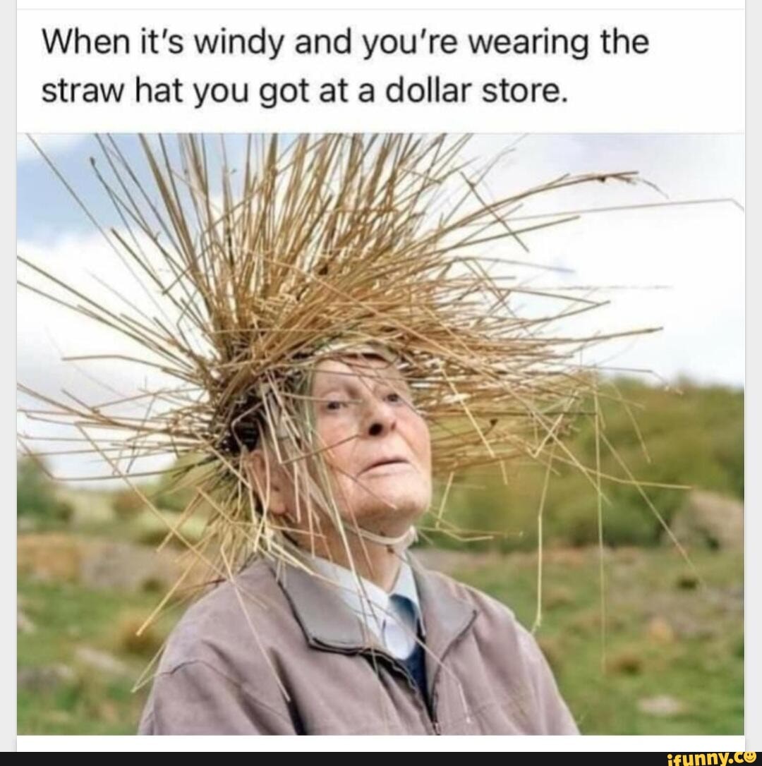 When it's windy and you're wearing the straw hat you got at a dollar ...