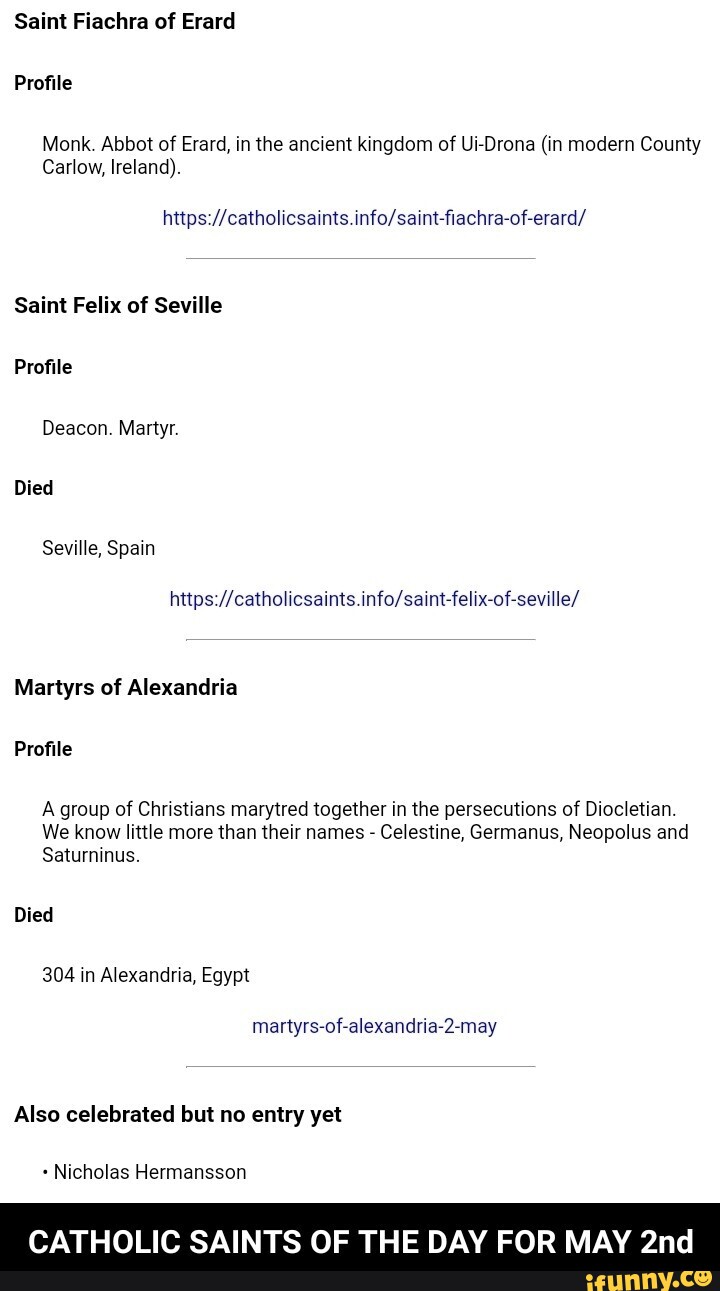 Saint Fiachra of Erard Profile Monk. Abbot of Erard, in the ancient ...