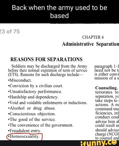 Back when the army used to be based CHAPTER Administrative Separation ...