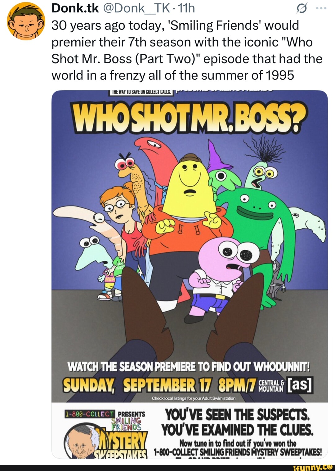 ) 30 years ago today, 'Smiling Friends' would premier their season with ...
