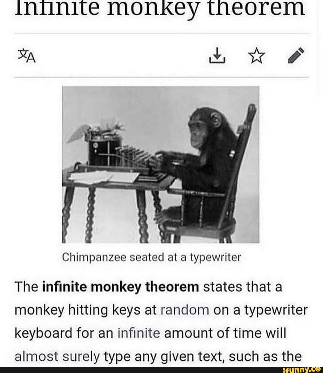 Intinite monkey theorem. Chimpanzee seated at a typewriter The infinite ...