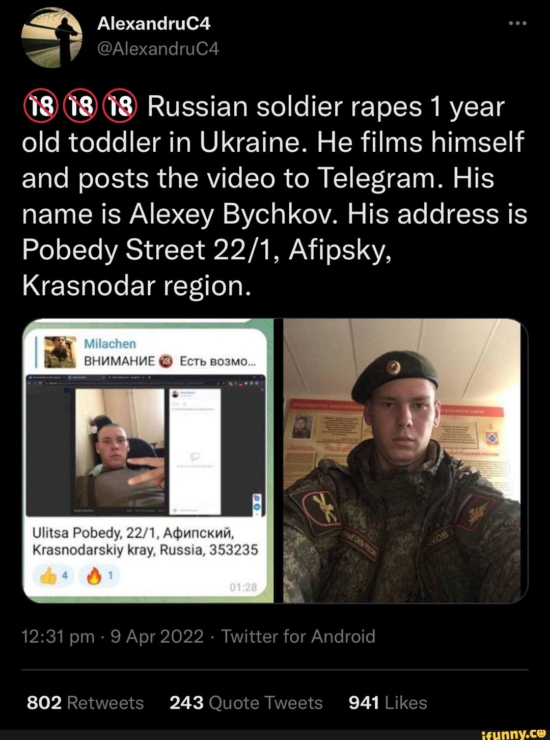 AlexandruC4 @AlexandruC4 Russian soldier raine. He deo to Te Bychkov ...