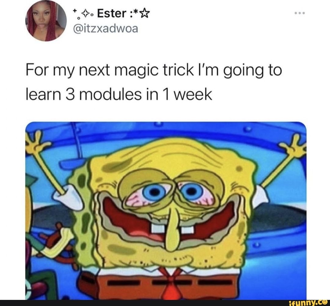 For my next magic trick I'm going to learn 3 modules in 1 week - iFunny