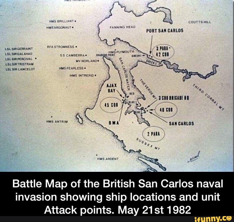 PORT SAN CARLOS WMS ANTRIM SAN CARLOS Battle Map of the British San ...