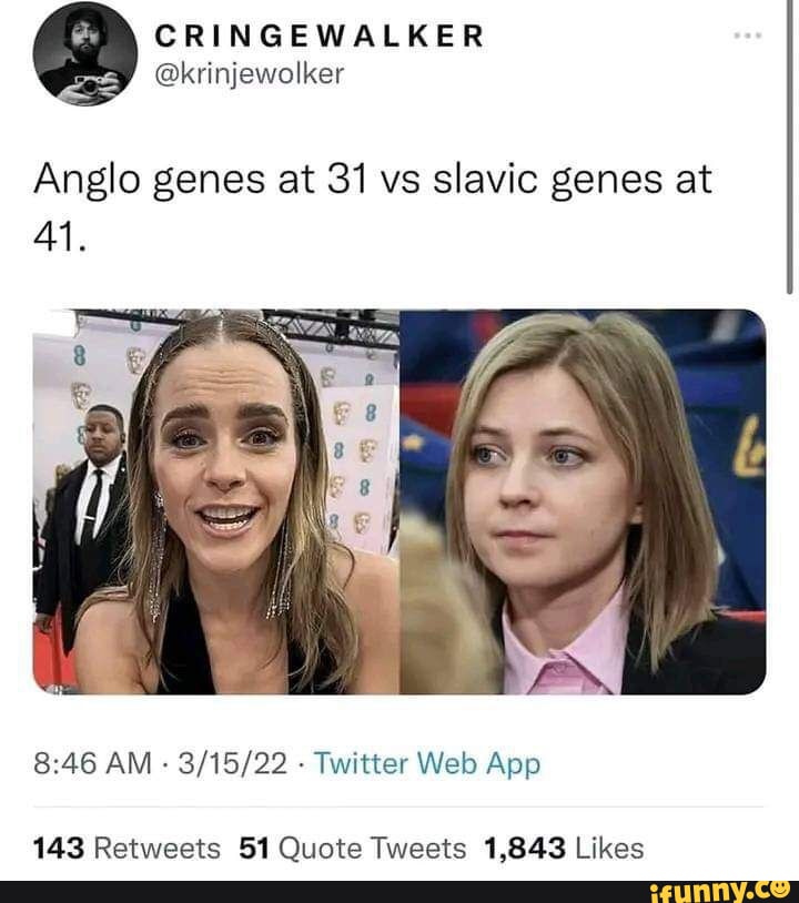 Anglo genes at 31 vs slavic genes at &:46 AM - - Twitter We App 143 ...