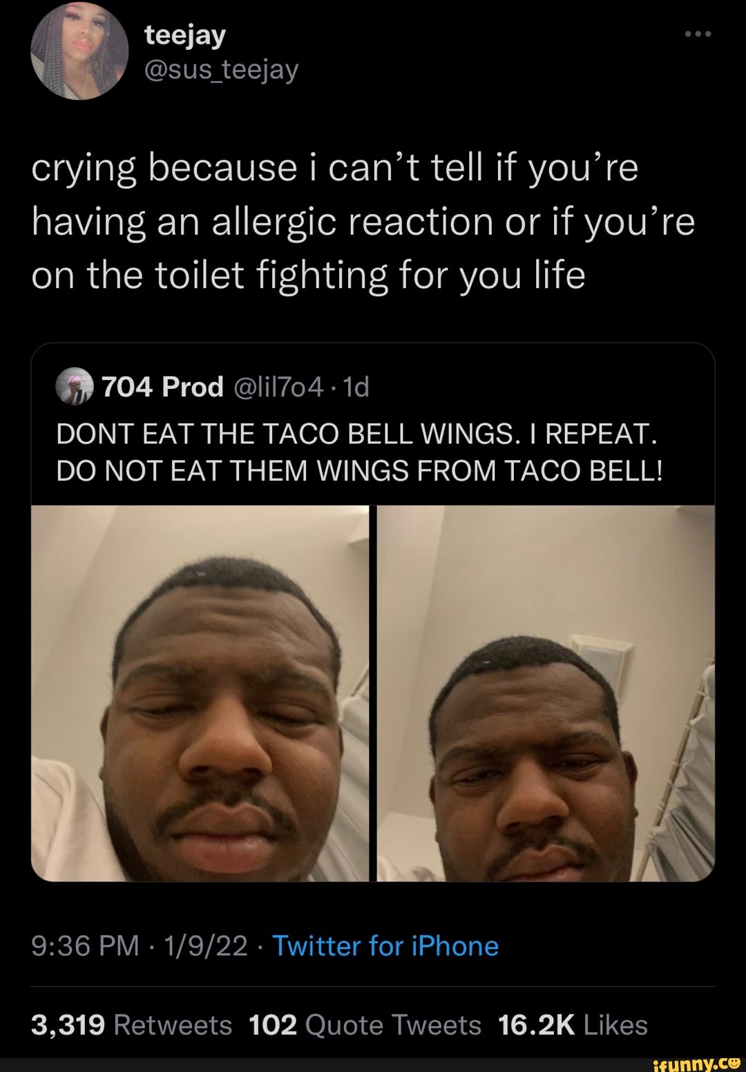 Crying because can't tell if you're having an allergic reaction or if ...