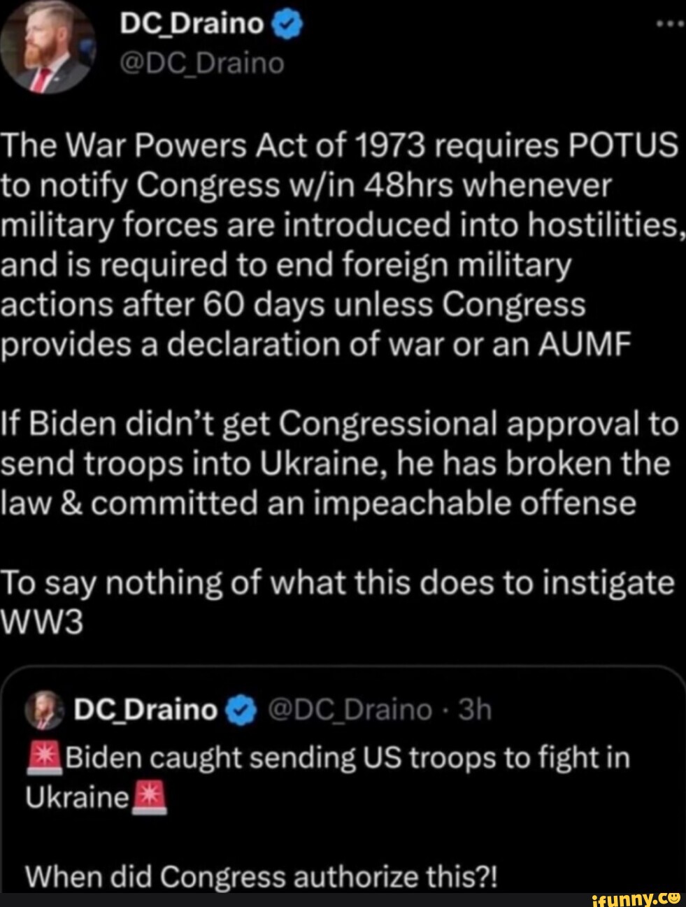 DC Draino @ @DC Draino The War Powers Act of 1973 requires POTUS to ...