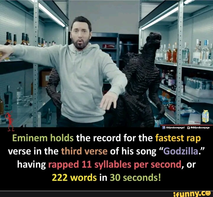 Eminem holds the record for the fastest rap verse in the third verse of ...