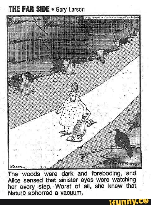 THE FAR SIDE Gary Larson The woods were dark and foreboding, and Alice ...