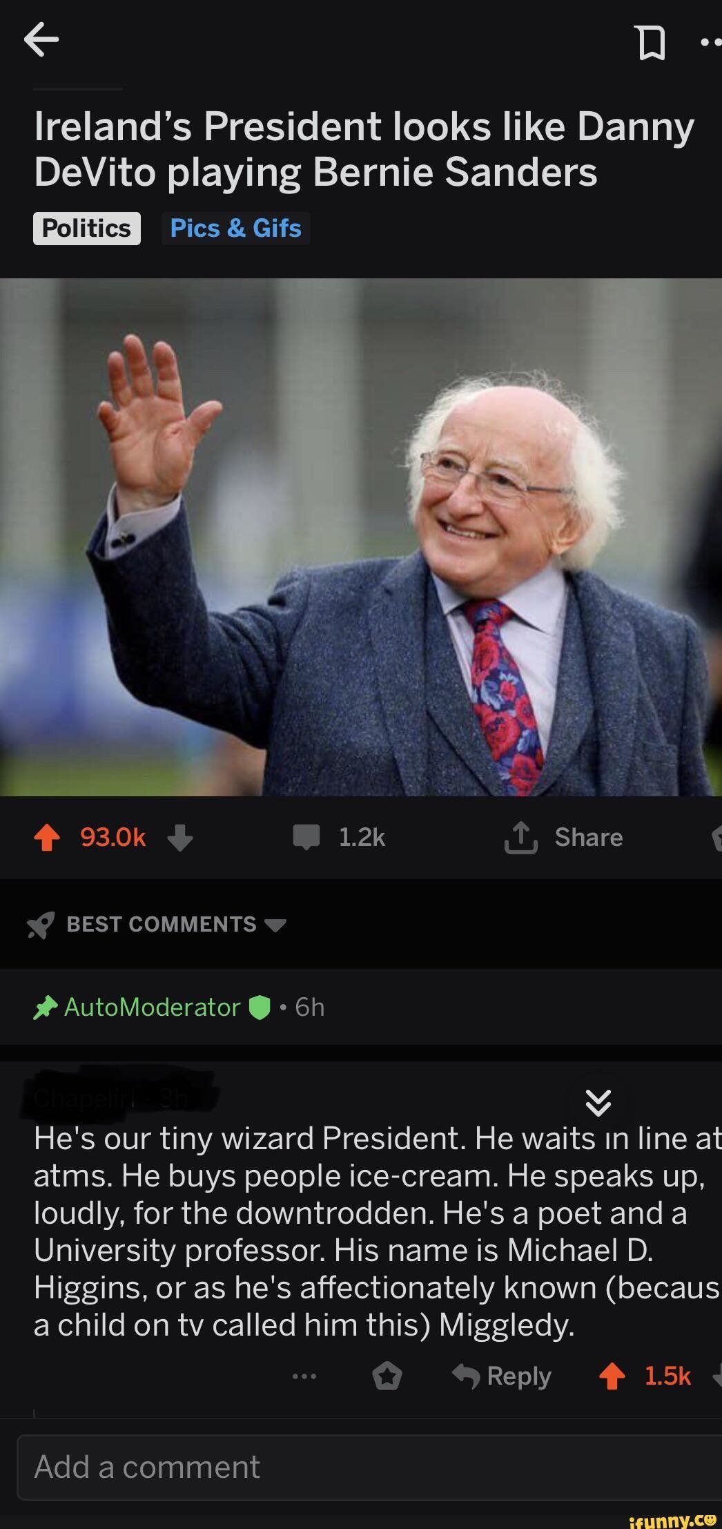 Lreland’s President looks like Danny DeVito playing Bernie Sanders V He ...