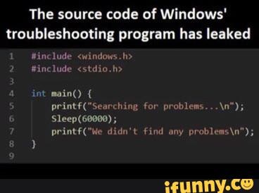 The source code of Windows' troubleshooting program has leaked include