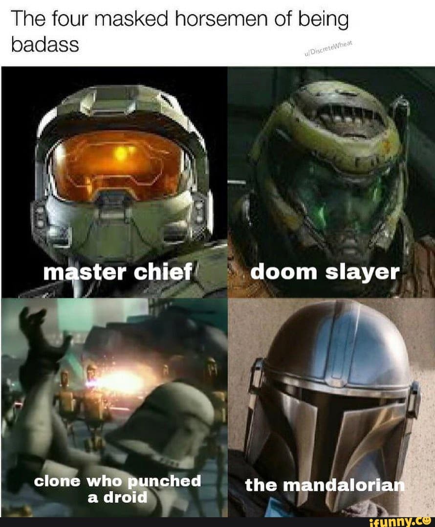 Four masked horsemen of being master chief doom slayer al clone who ...