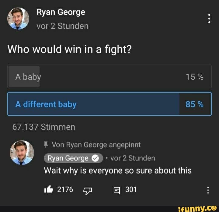 Ryan George vor Stunden Who would win in a fight? A baby 15% I A ...