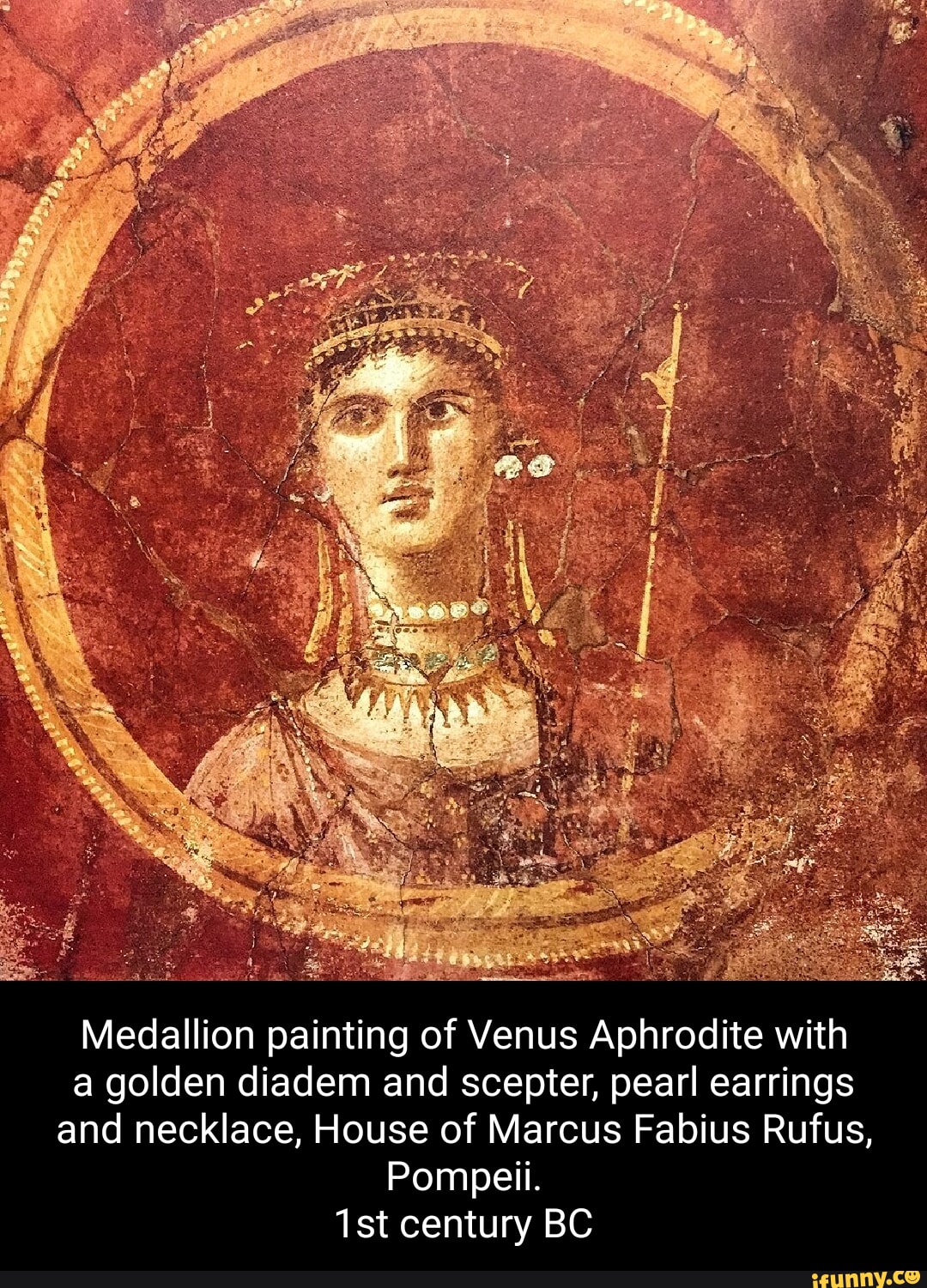 Medallion painting of Venus Aphrodite with a golden diadem and scepter ...