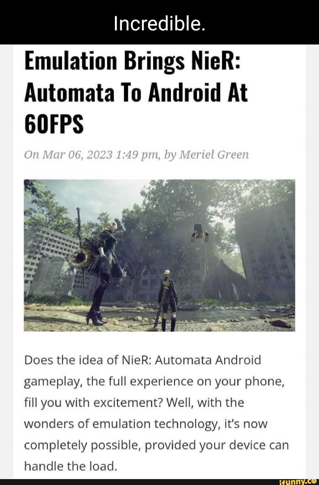 Incredible. Emulation Brings NieR: Automata To Android At 6OFPS On Mar ...