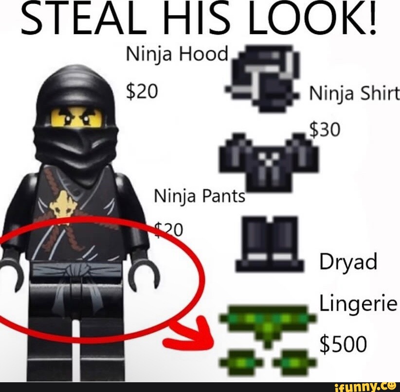 STEAL HIS LOOK! Ninja Hood $20 Ninja Shirt 30 Ninja Pants Dryad ...
