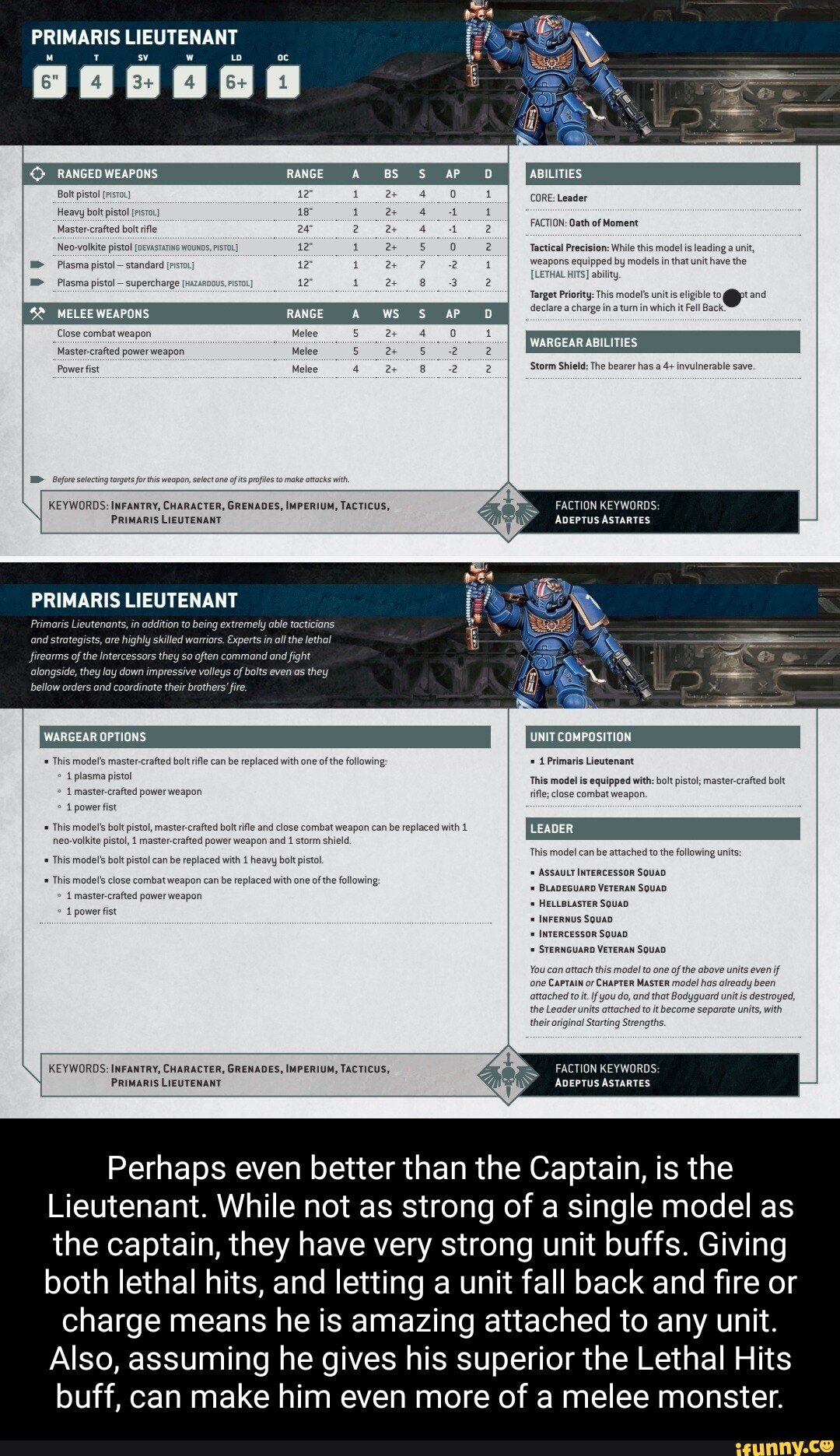 PRIMARIS LIEUTENANT ' RANGED WEAPONS Bolt pistol jristou} CORE: Leader ...