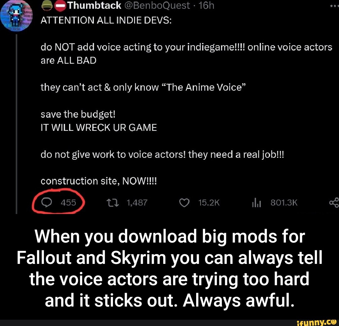 @Thumbtack ATTENTION ALL INDIE DEVS: do NOT add voice acting to your ...