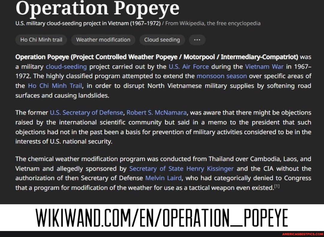 Operation Popeye US. military cloud-seeding project in Vietnam (1967 ...