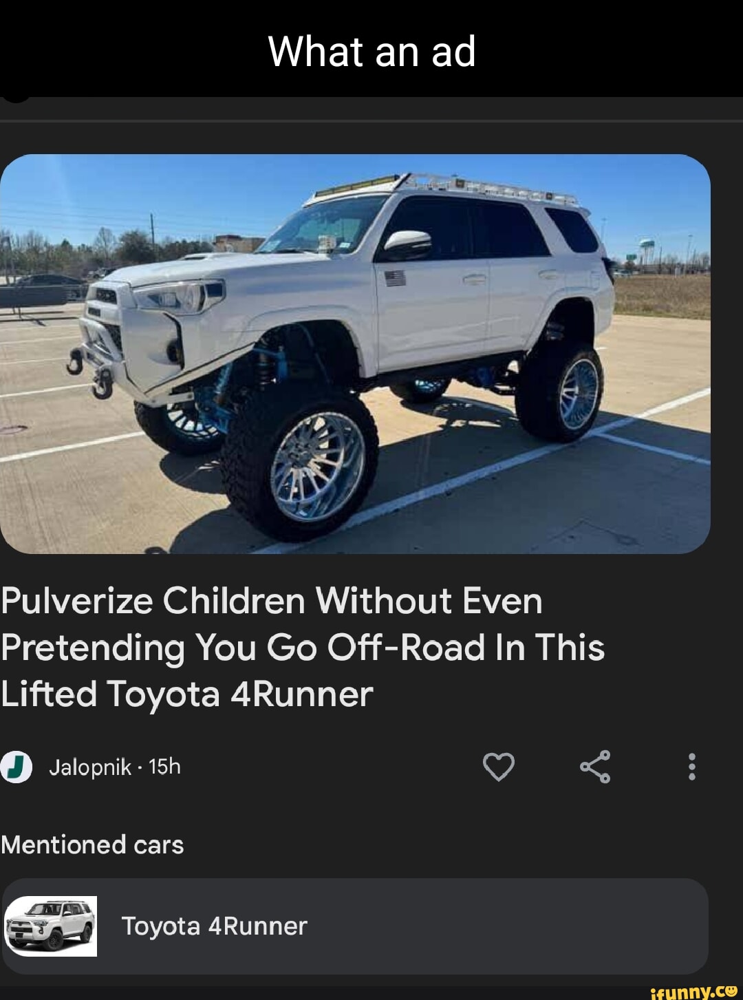 What an ad Pulverize Children Without Even Pretending You Go Off-Road ...