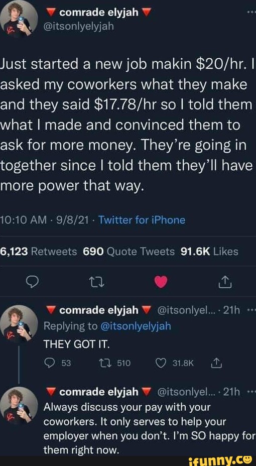 Foe comrade elyjah @itsonlyelyjah Just started a new job makin I asked ...