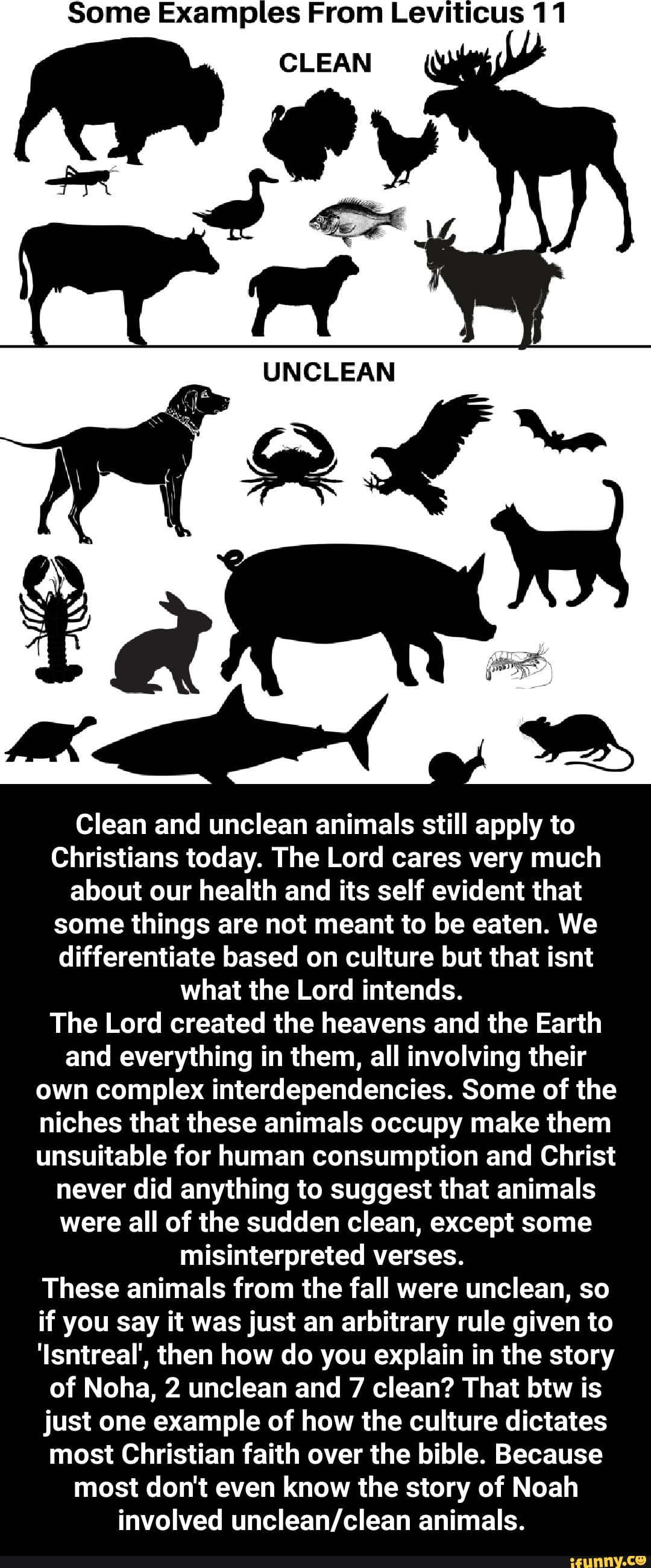 Some Examples From Leviticus 11 UNCLEAN Clean and unclean animals still ...
