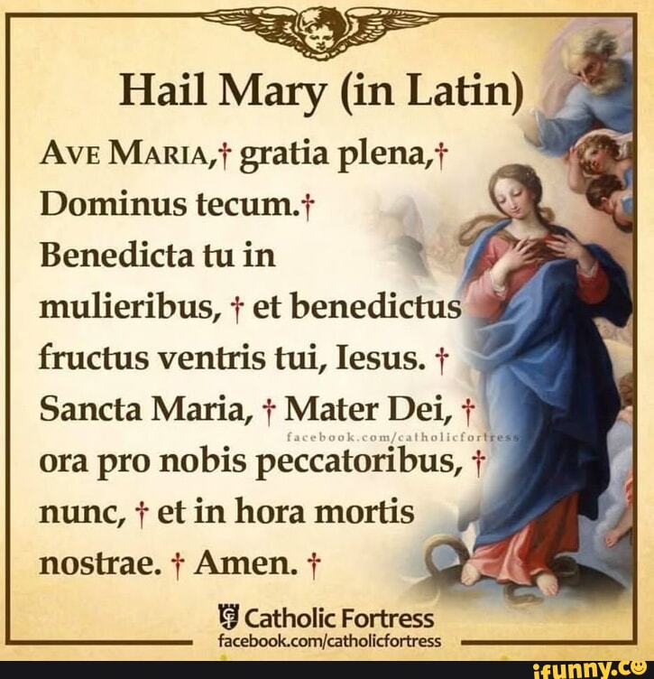 Hail Mary (in Latin) AVE Mani, gratia plena,+ Dominus tecum.+ Benedicta ...