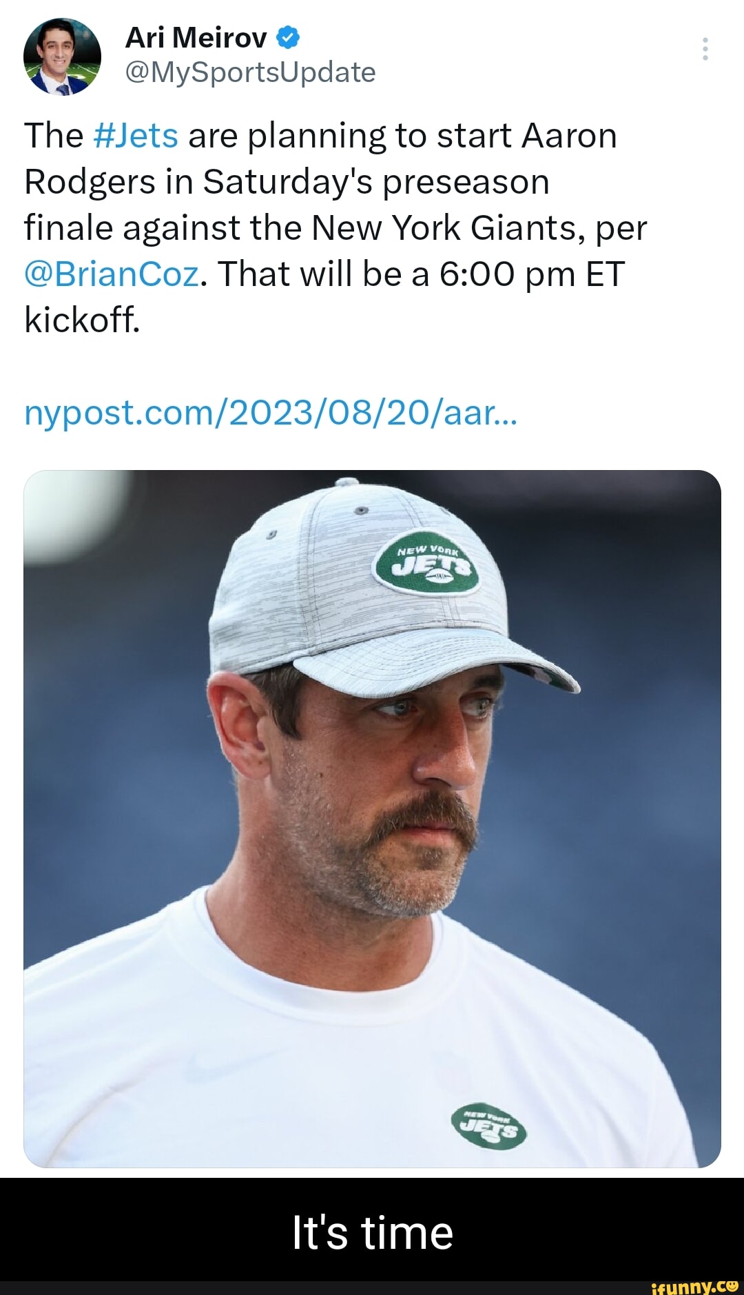 Ari Meirov @MySportsUpdate The #Jets are planning to start Aaron ...