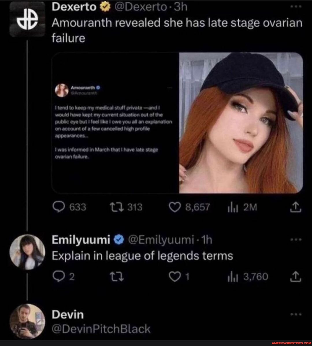 Hope you get better 🙏 - Dexerto @ @Dexerto: Amouranth revealed she has ...