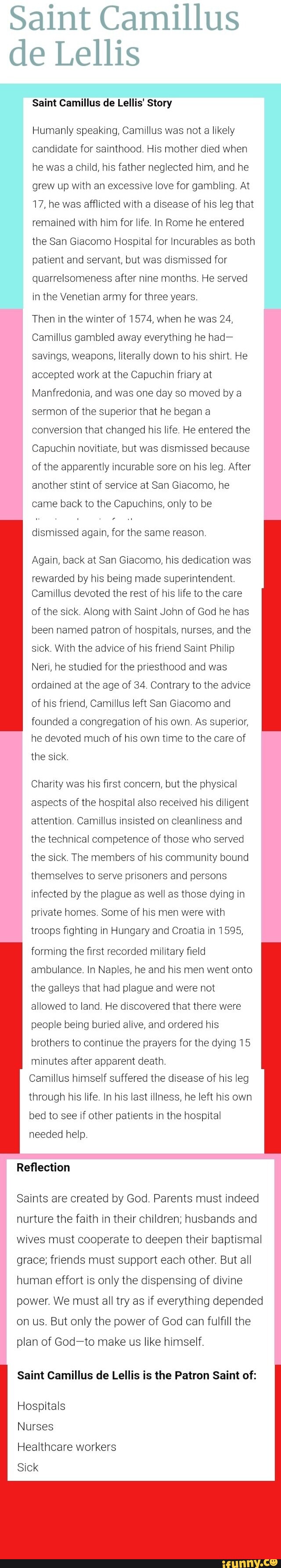 Saint Camillus de Lellis Saint Camillus de Lellis' Story Humanly ...
