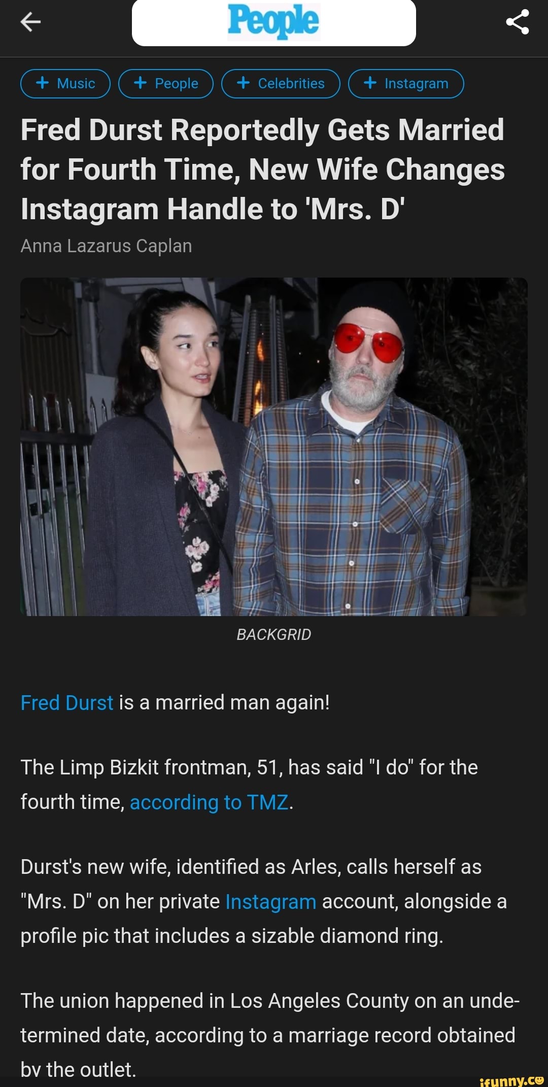 Music People ) Celebrities ) Instagram Fred Durst Reportedly Gets ...