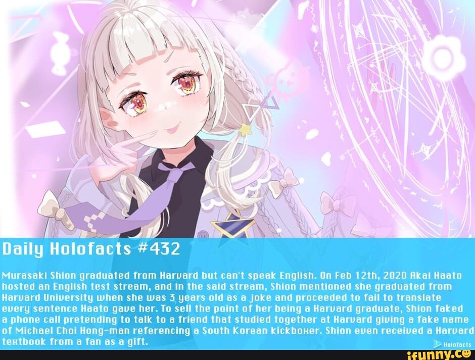 Daily Holofacts #432 Murasaki Shion graduated from Harvard but can't ...