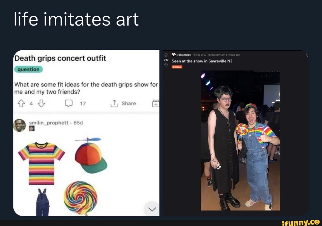 Life imitates art Death grips concert outfit Seon at the show in ...