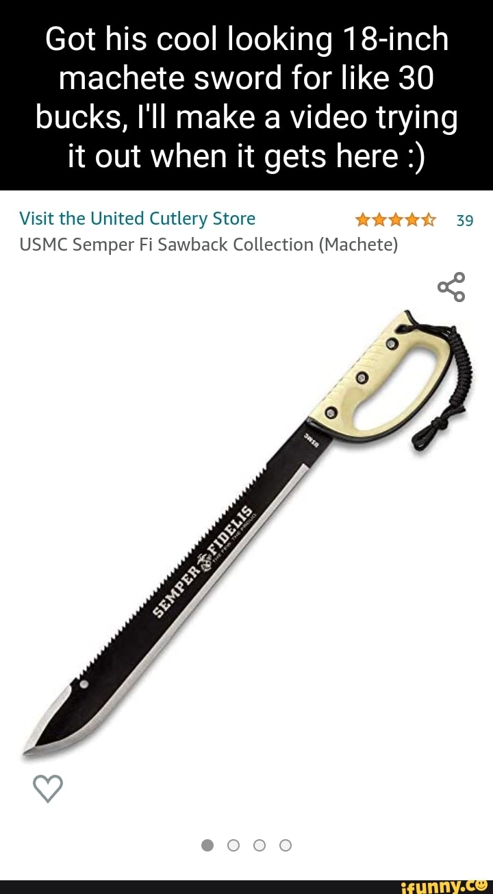 Got his cool looking 18-inch machete sword for like 30 bucks, I'll make ...
