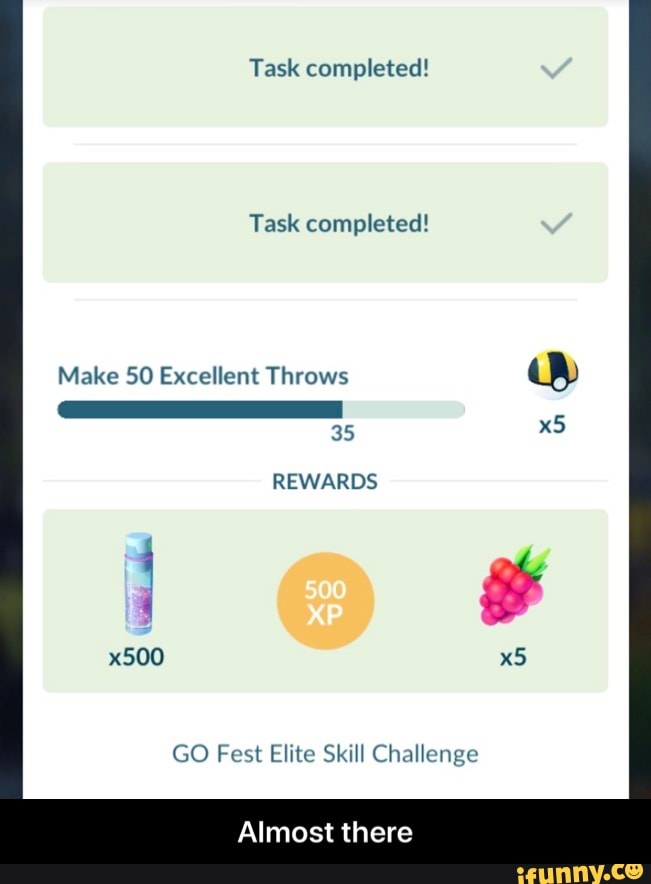 Task completed! Task completed! Make 50 Excellent Throws REWARDS GO ...