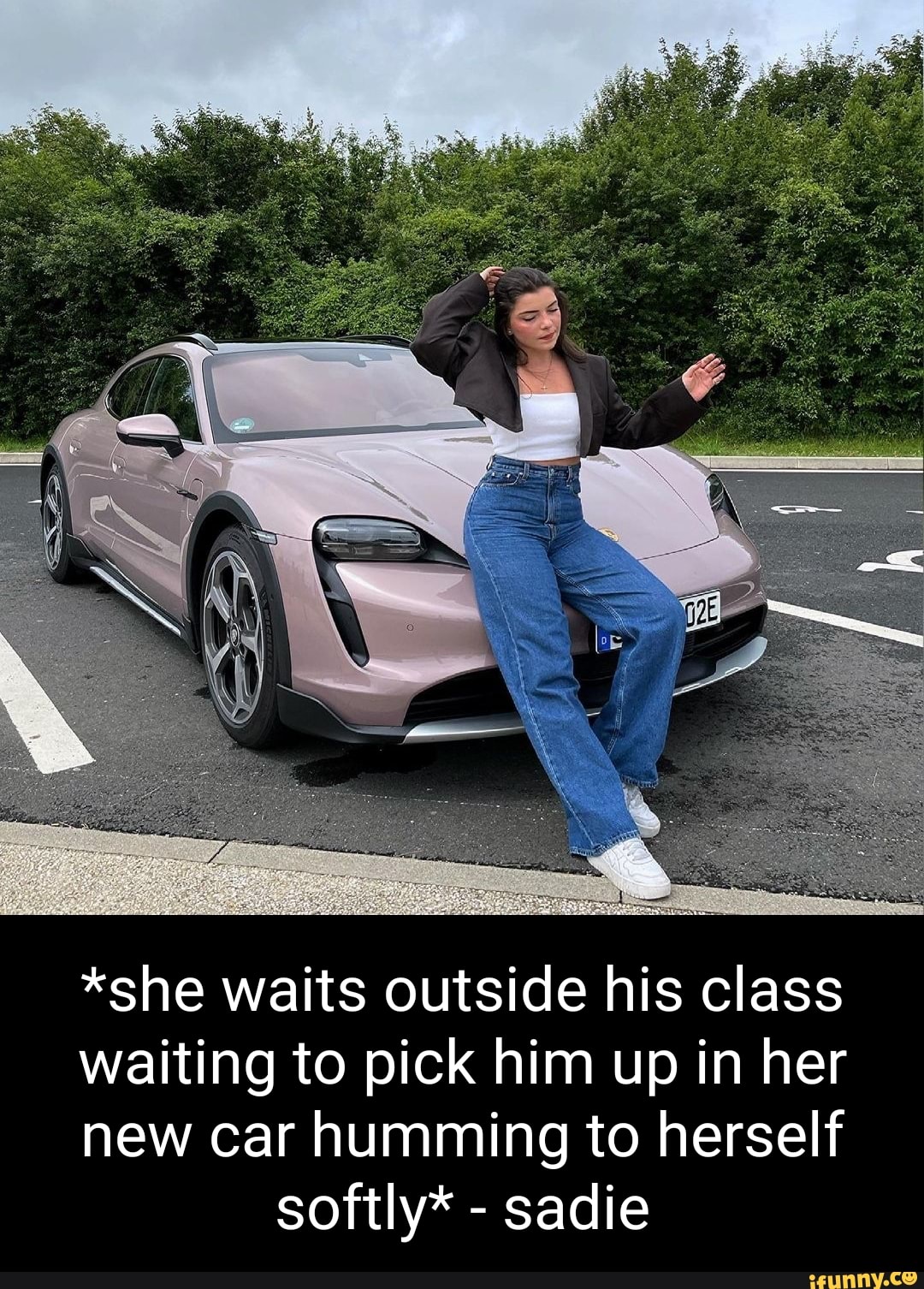 *she waits outside his class waiting to pick him up in her new car ...