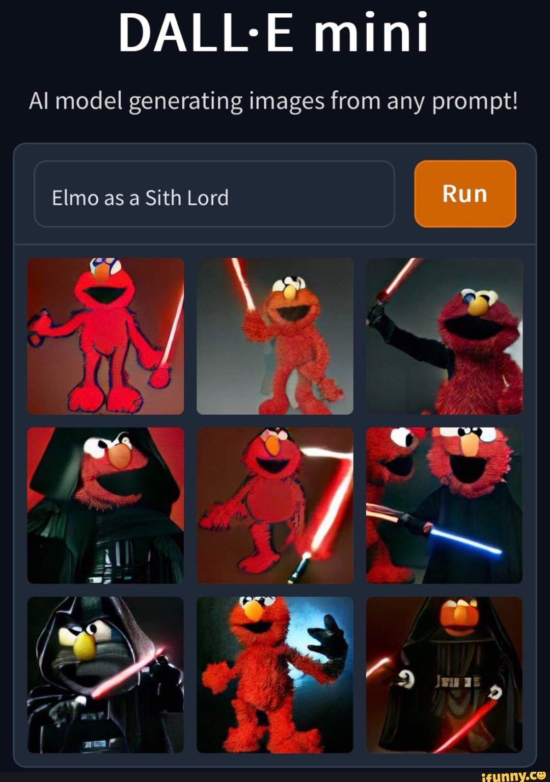 Al model generating Elmo as a Sith Lord DALL-E mint ages from any ...