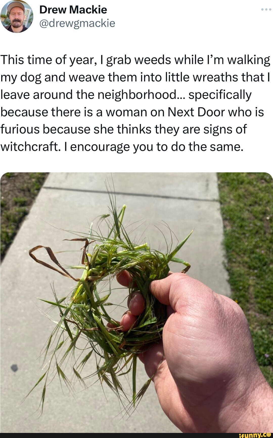 Drew Mackie @drewgmackie This time of year, I grab weeds while I'm ...