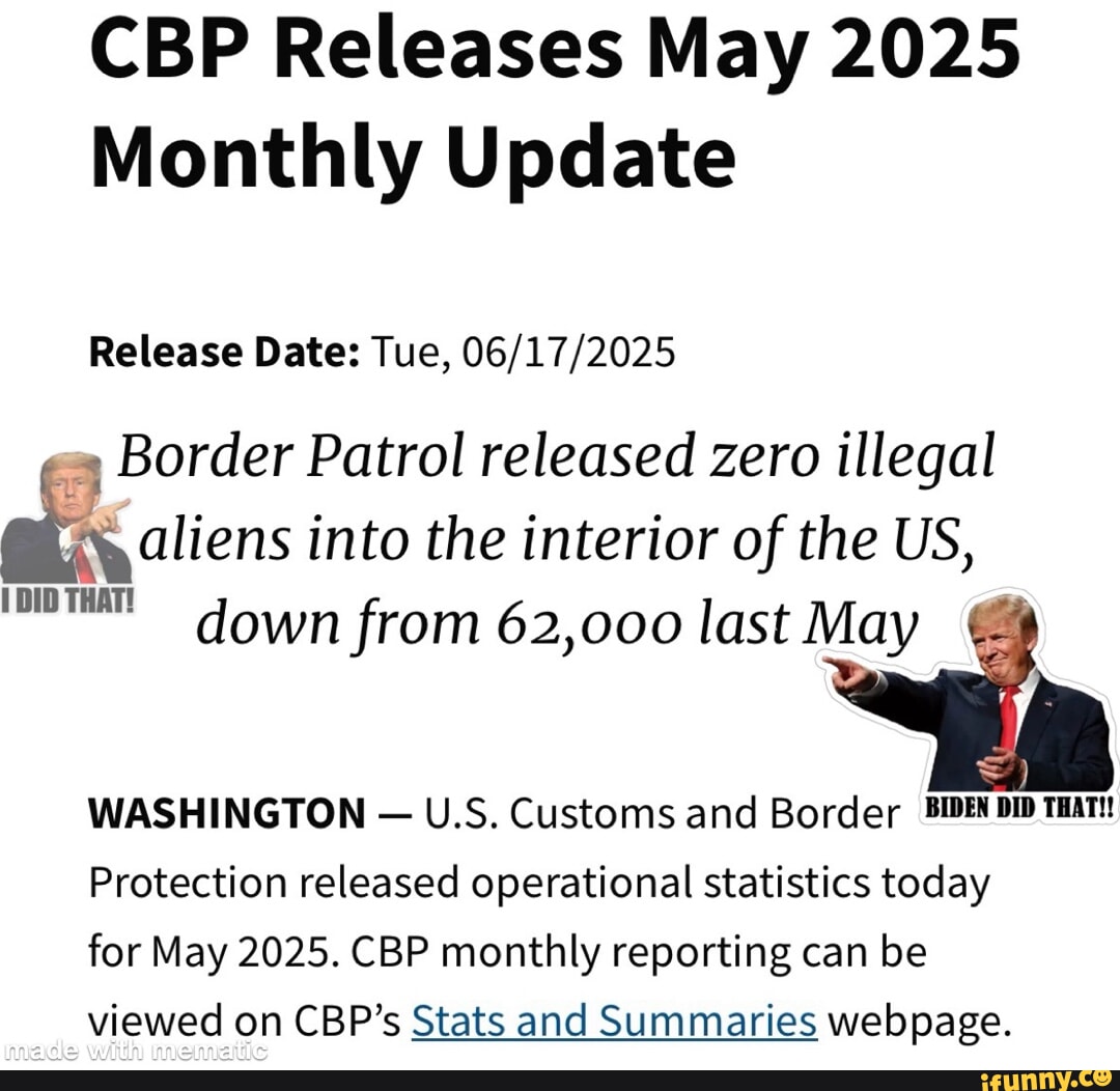 CBP Releases May 2025 Monthly Update Release Date: Tue, Border Patrol ...