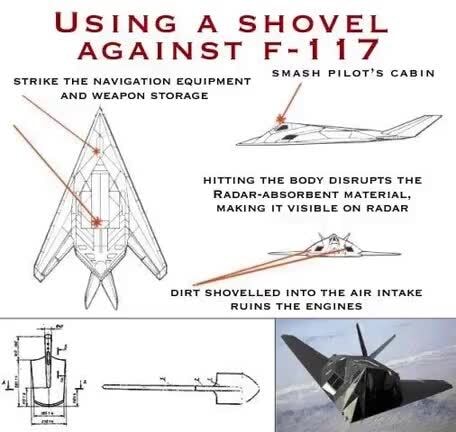 USING A SHOVEL AGAINST F-117 SMASH PILOT'S CABIN STRIKE THE NAVIGATION ...