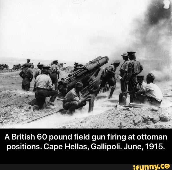 Positions. Cape Hellas, Gallipoli. June, 1915. - A British 60 pound ...
