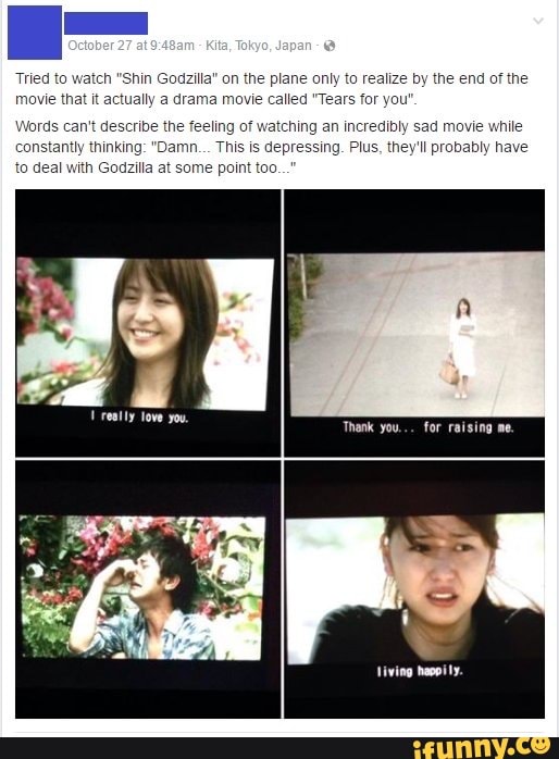 Tried to watch "Shin Godzilla" on the plane only to realize by the end ...