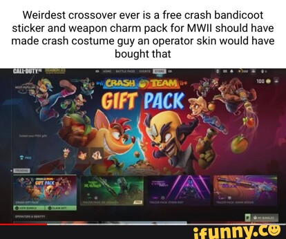 Weirdest crossover ever is a free crash bandicoot sticker and weapon ...