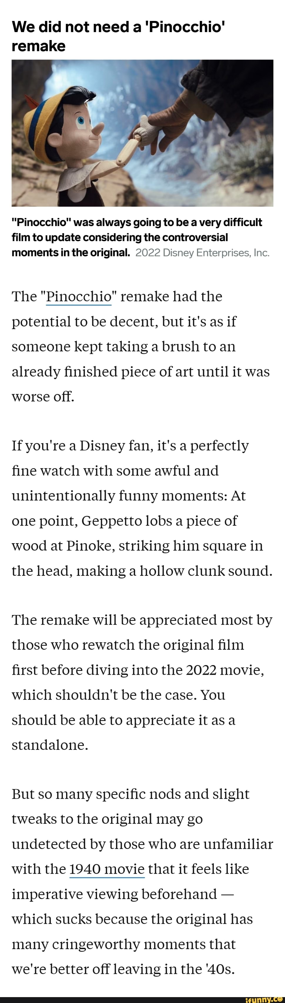 We did not need a 'Pinocchio' remake "Pinocchio" was always going to be ...