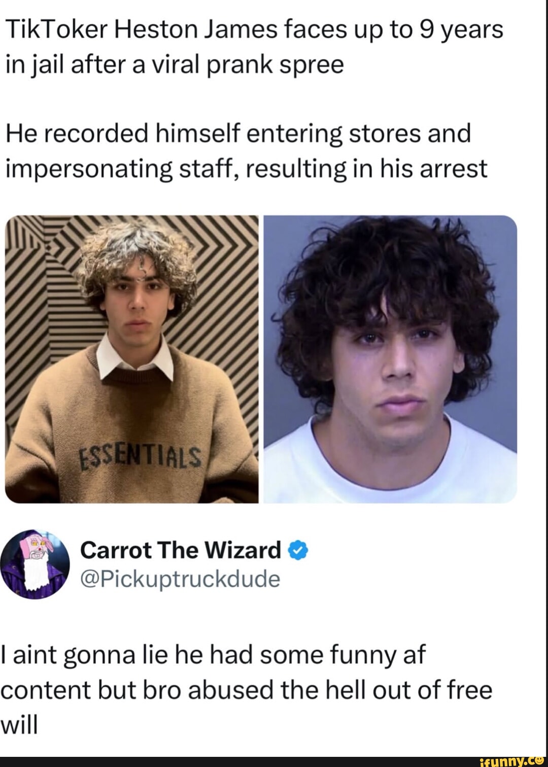 TikToker Heston James faces up to 9 years in jail after a viral prank ...