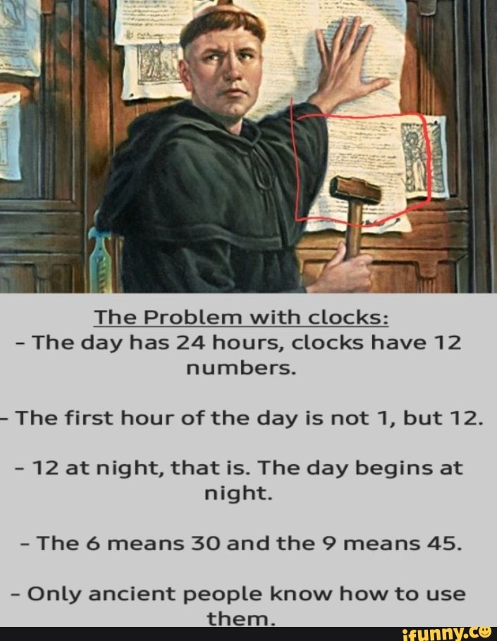 The Problem with clocks: - The day has 24 hours, clocks have 12 numbers ...