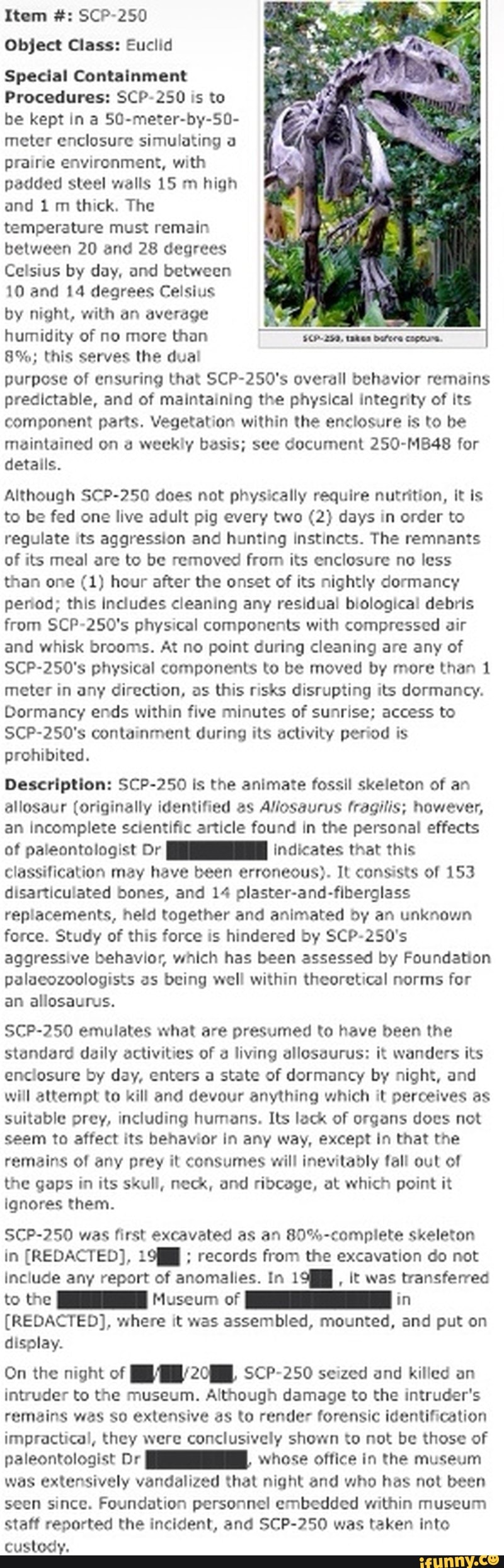 Object Class: Euclid Special Containment Procedures: SCP-250 is to be ...