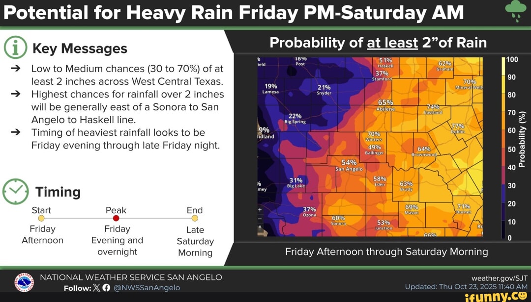 Potential for Heavy Rain Friday PM-Saturday AM Probability of at least ...